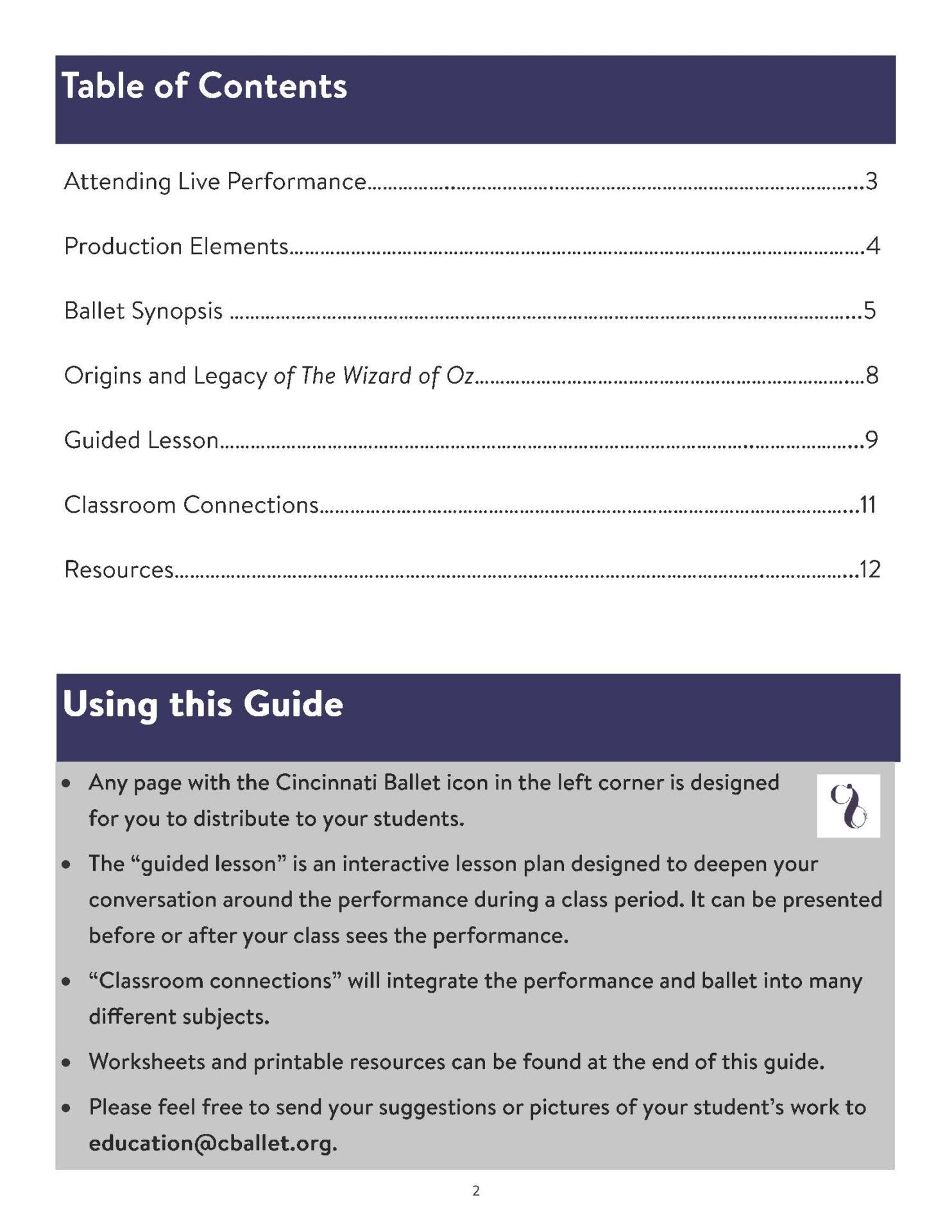 THE WIZARD OF OZ | EDUCATORS GUIDE - Cincinnati Ballet